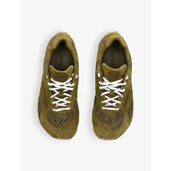 Bottega Veneta Orbit Suede And Mesh Low-top Trainers - Khaki