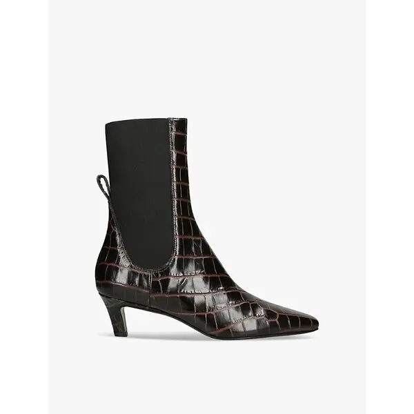 TOTEME Crocodile-embossed Leather Heeled Ankle Boots - Dark Brown