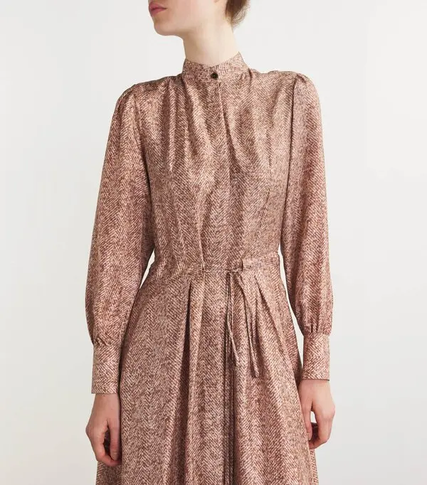 herringbone midi dress Natural Herringbone Full Skirt Tailored Midi Dress