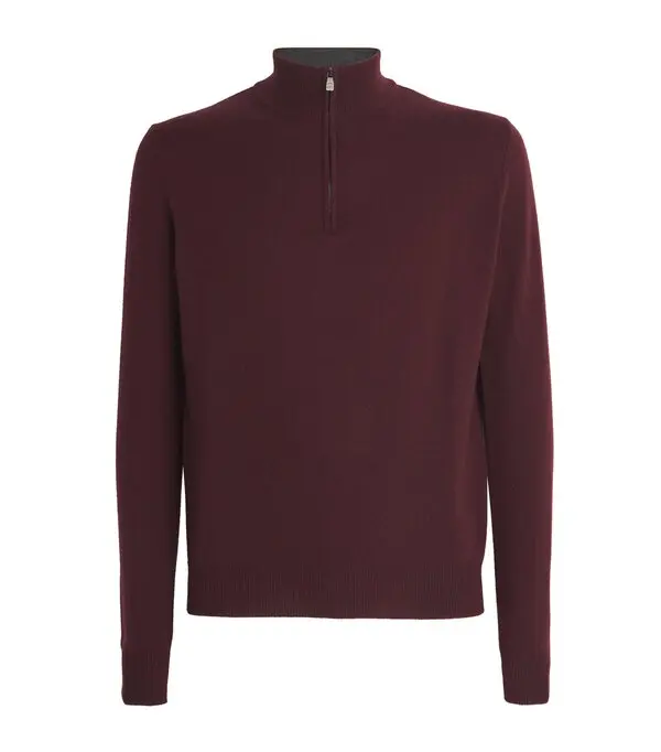 Corneliani Wool-cashmere Zip-up Sweater - Burgundy