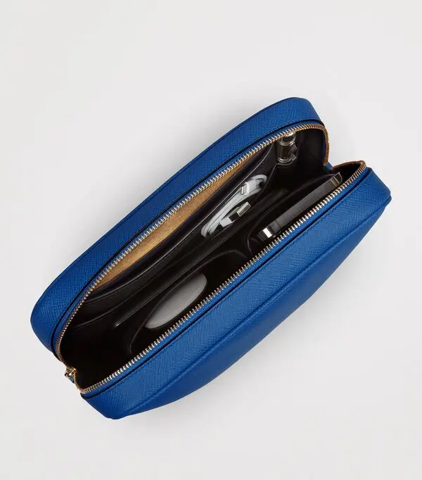 Smythson Panama Leather Tech Organiser Pouch - Blue