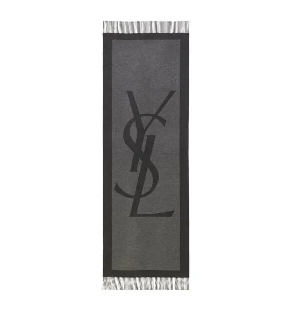 Saint Laurent Silk Logo Scarf - Grey