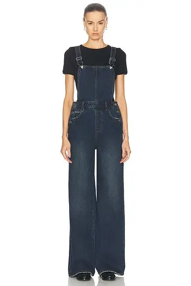 GRLFRND Sadie Wide Leg Overalls Jeans - Goleta