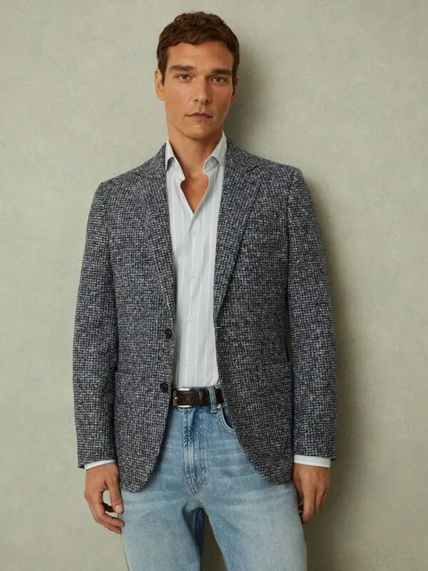REISS Mineral Tweed Single-breasted Blazer With Wool