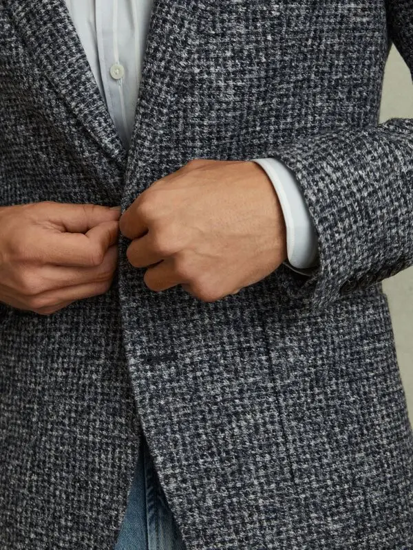 REISS Mineral Tweed Single-breasted Blazer With Wool