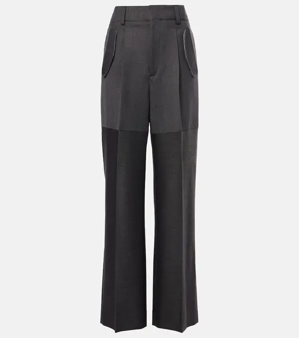 Victoria Beckham Paneled Wide-leg Wool Pants - Black