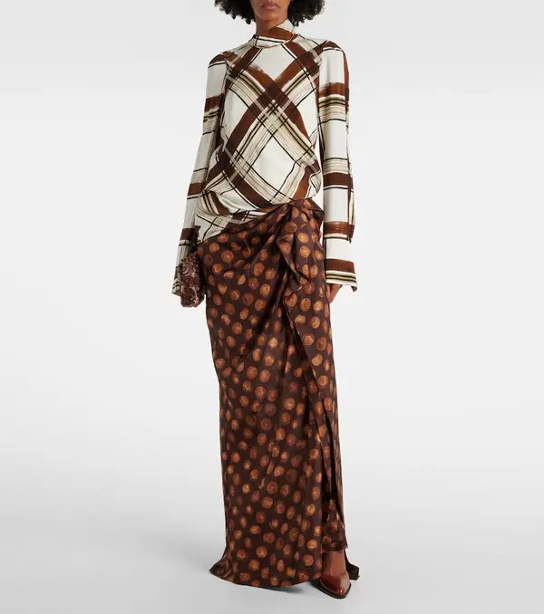Dries Van Noten Polka-dot Silk Maxi Skirt - Brown