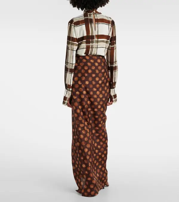 Dries Van Noten Polka-dot Silk Maxi Skirt - Brown