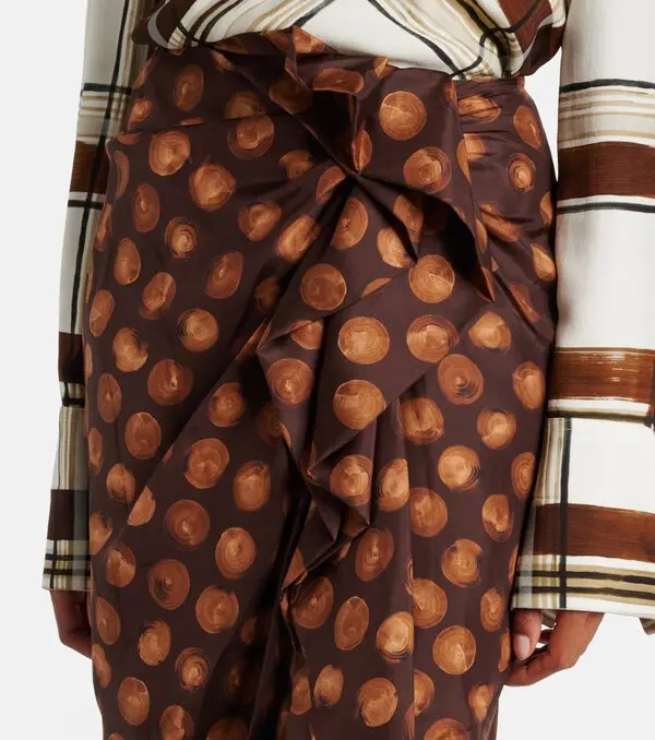 Dries Van Noten Polka-dot Silk Maxi Skirt - Brown