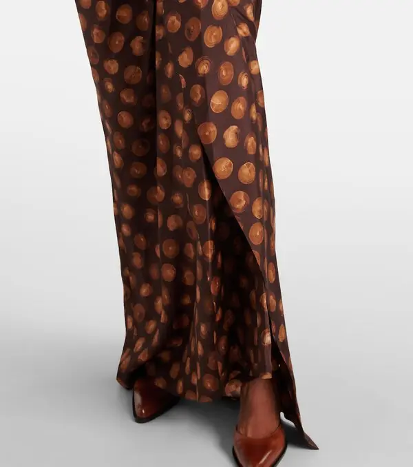 Dries Van Noten Polka-dot Silk Maxi Skirt - Brown