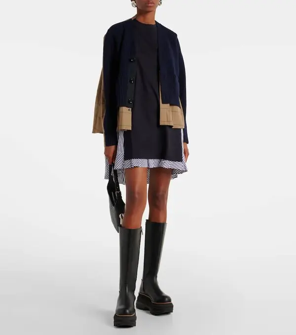 Sacai Layered Wool-blend Cardigan