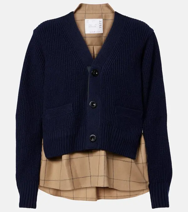 Sacai Layered Wool-blend Cardigan - Blue