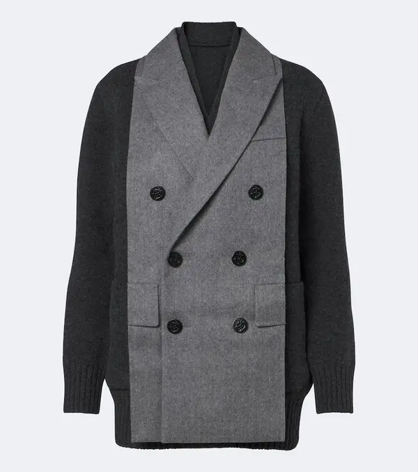 Sacai Layered Wool-blend Cardigan - Grey