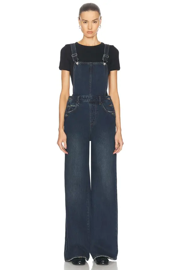 GRLFRND Sadie Wide Leg Overalls Jeans In Denim-dark - Goleta