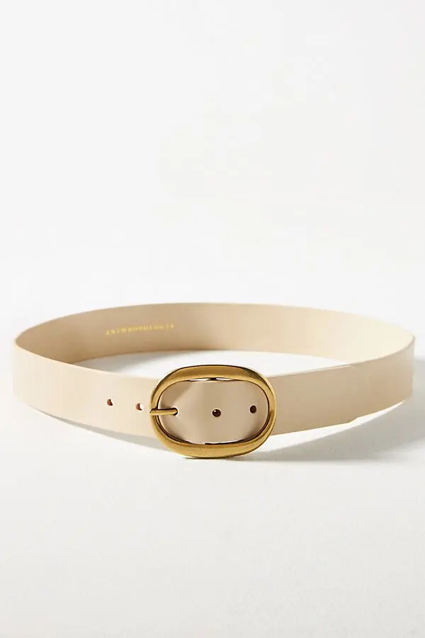 Anthropologie Oval Buckle Leather Belt - Cream
