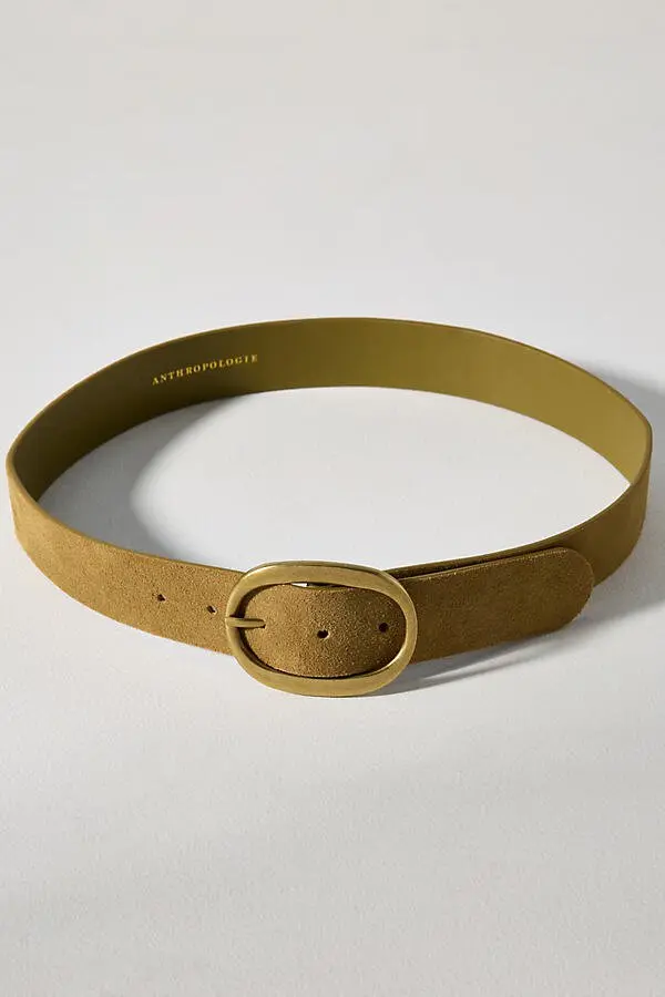 Anthropologie Oval Buckle Leather Belt - Khaki