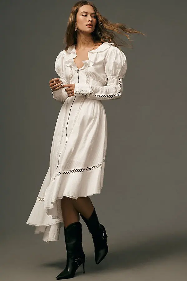pilcro long-sleeve asymmetrical ruffled v-neck midi dress Pilcro Sleeveless Ruffle-Hem Midi Dress