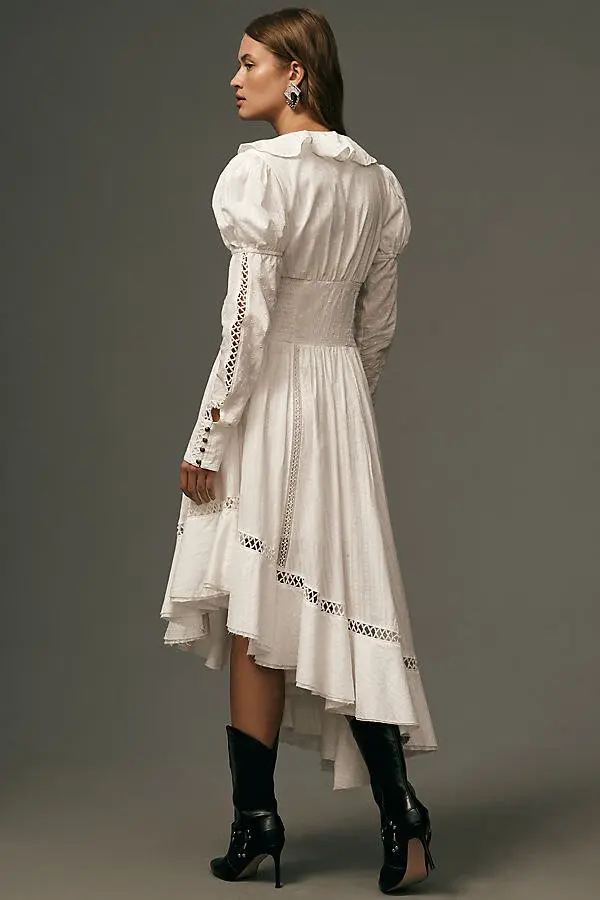 pilcro long-sleeve asymmetrical ruffled v-neck midi dress Floor-Length Dress with Asymmetrical Neckline, Front Slit and Draped Train Black & Silver / FR 50 main image 1