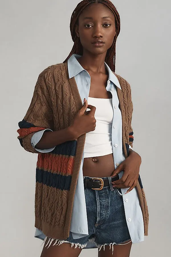CONDITIONS APPLY Stripe Cable Cardigan Sweater - Cedar
