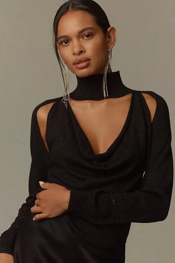 PILCRO Cowl-neck Cutout Turtleneck Sweater