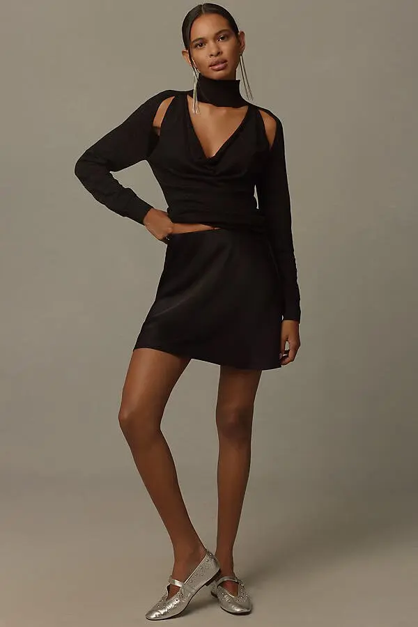 PILCRO Cowl-neck Cutout Turtleneck Sweater