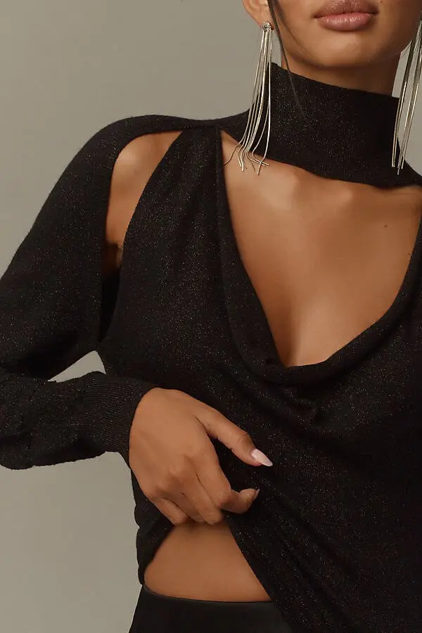 PILCRO Cowl-neck Cutout Turtleneck Sweater