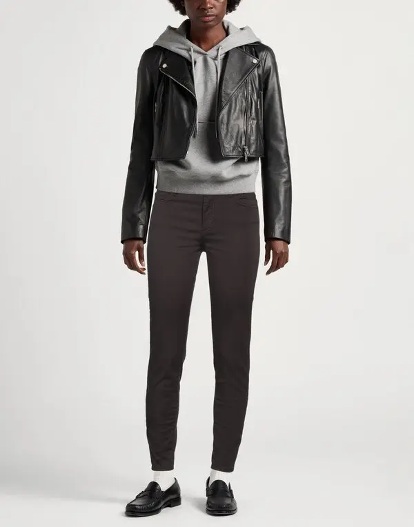 Armani Exchange Slim Fit Stretch Pants With Leather Trims - Brown