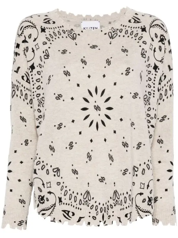 KUJTEN Bandana Print Cashmere Sweater - Neutrals