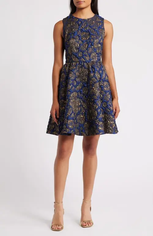 blue and gold mini dress Jessica Bara Landie Denim Gold Button Mini Dress main image 1