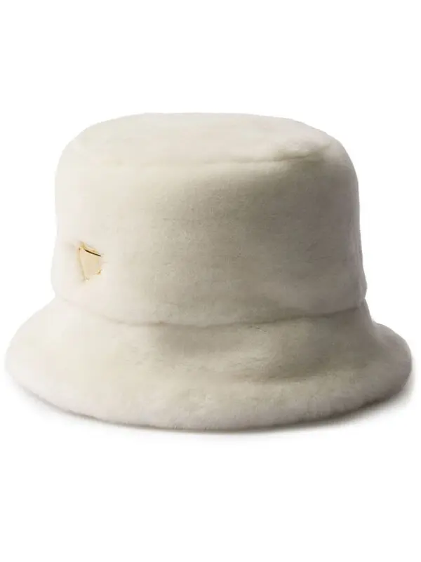Prada Shearling Bucket Hat - White