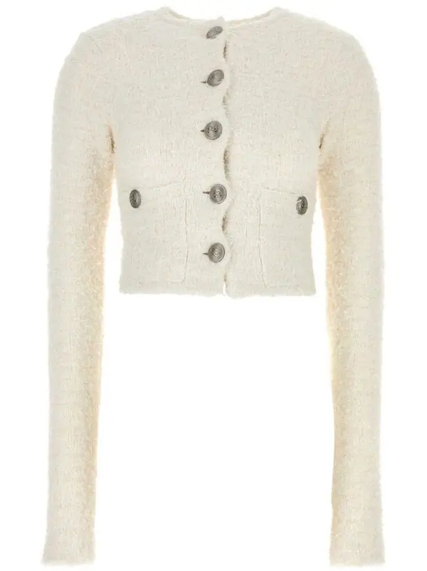 Balenciaga Cropped Tweed Jacket - White