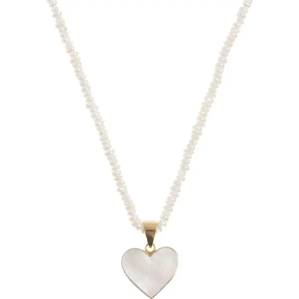 FREYA ROSE Seed Pearl Necklace With Mother Of Pearl Heart Pendant - Ivory