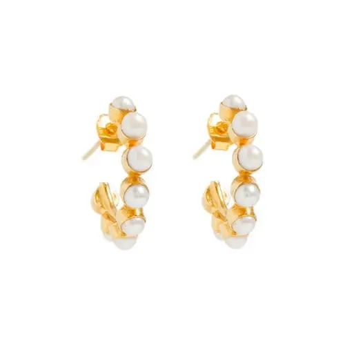 FREYA ROSE Mini Stud Pearl Hoop Earrings - Gold