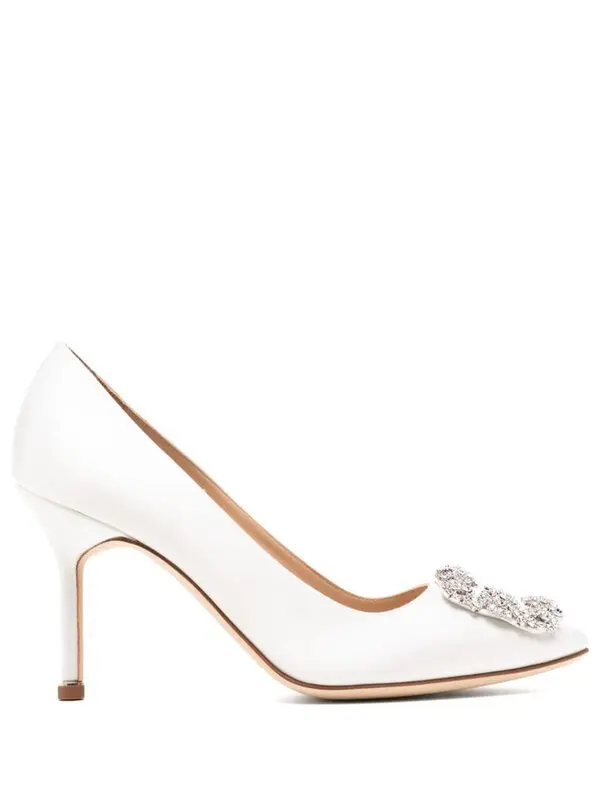 Manolo Blahnik Hangisi 90mm Satin Pumps - White