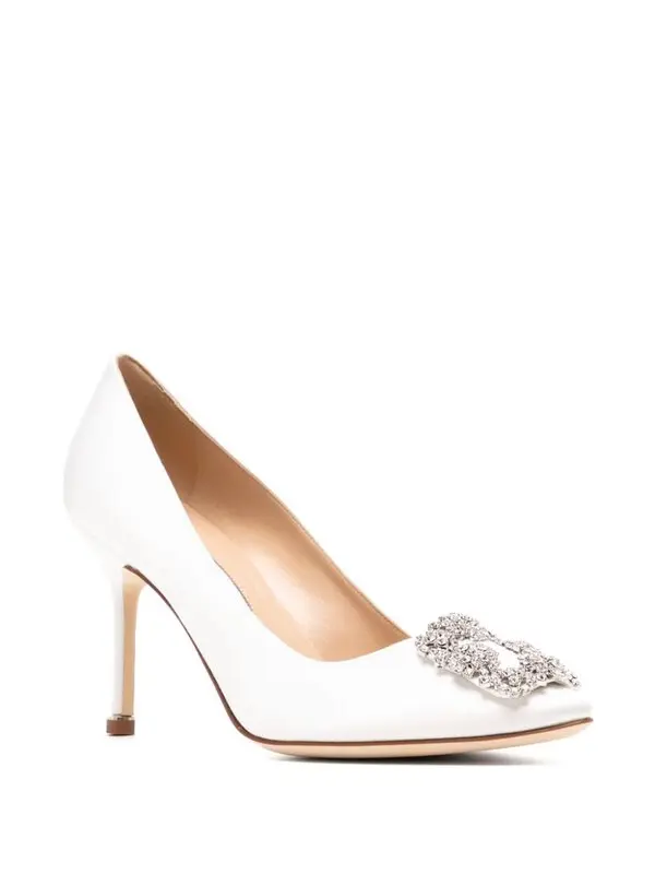Manolo Blahnik Hangisi 90mm Satin Pumps - White