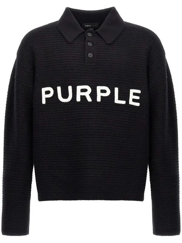 PURPLE BRAND Knitted Logo Lettering Polo