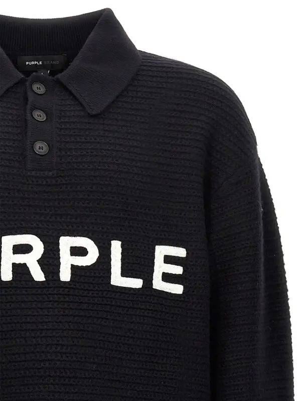 PURPLE BRAND Knitted Logo Lettering Polo