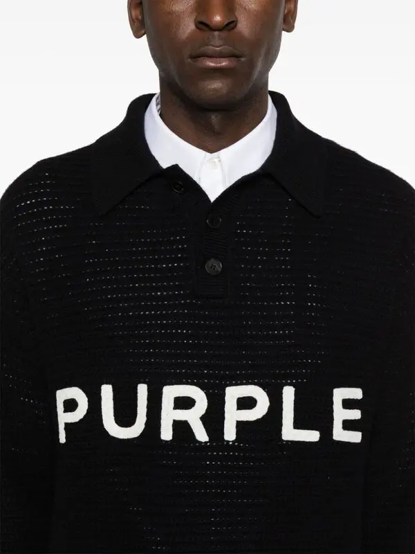 PURPLE BRAND Knitted Logo Lettering Polo