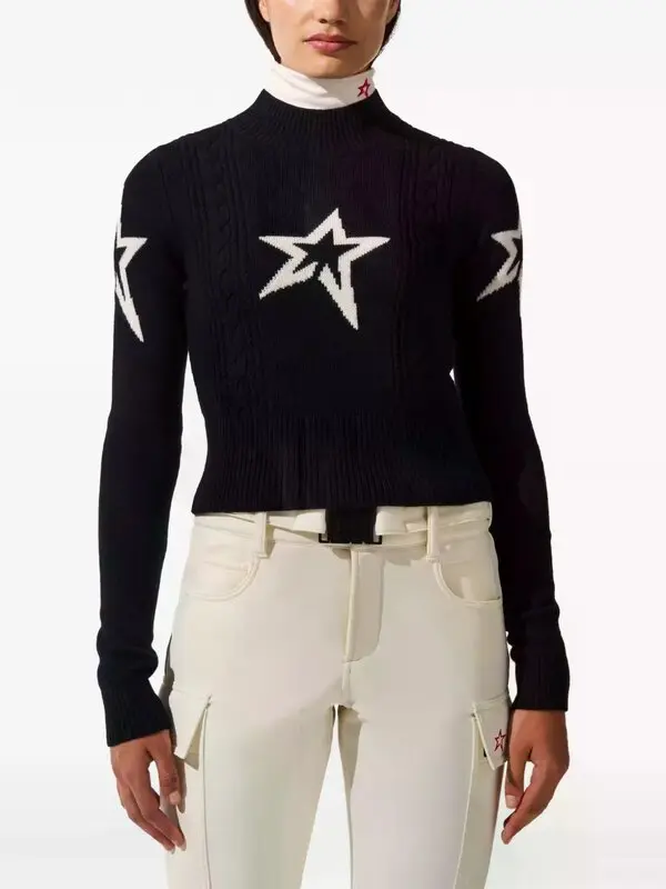 Perfect Moment Cable Knit Star Intarsia Merino Wool Sweater - Blue