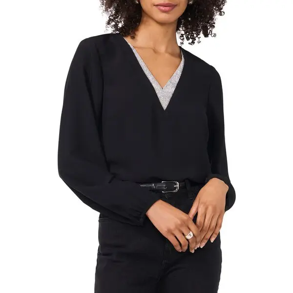 Vince Camuto Rhinestone V-neck Top
