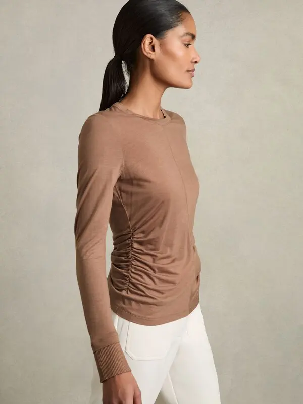 REISS Sierra Ruched Top - Mink