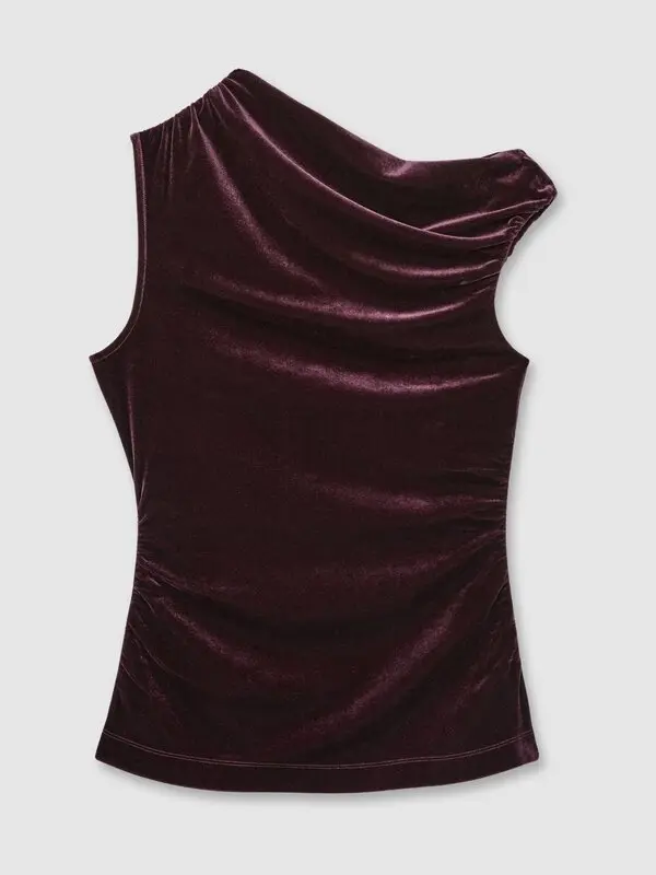 REISS Dylan Velvet Off-shoulder Top - Berry