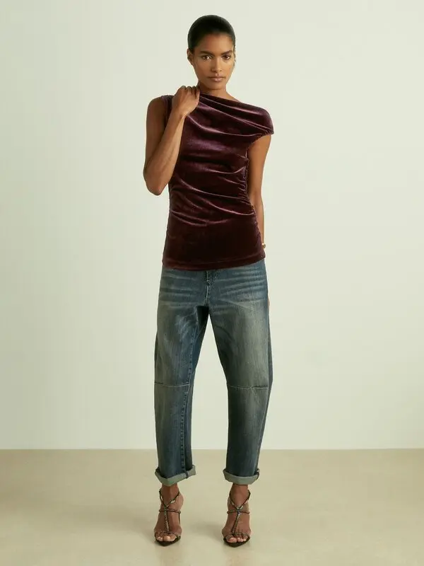 REISS Dylan Velvet Off-shoulder Top - Berry