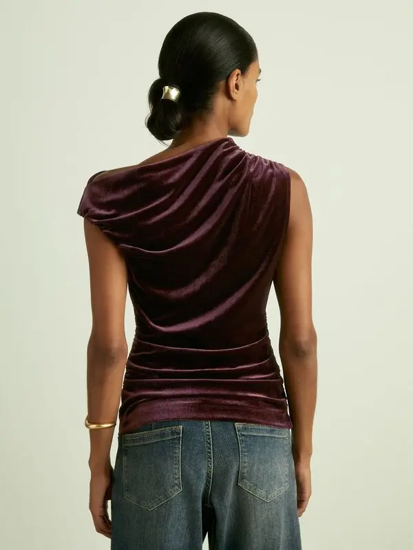 REISS Dylan Velvet Off-shoulder Top - Berry