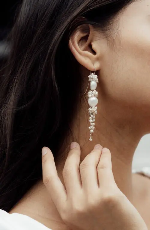 FREYA ROSE Baroque Pearl Long Drop Earrings - Ivory
