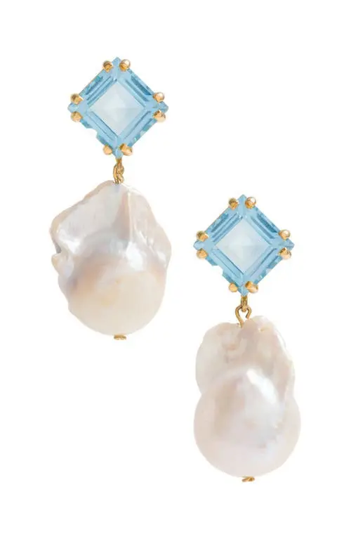 FREYA ROSE Blue Topaz Baroque Pearl Drop Earrings - Gold