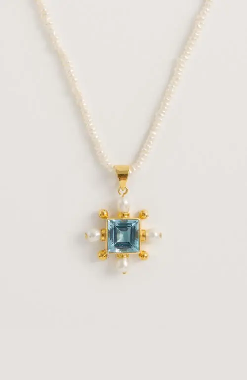 FREYA ROSE Seed Pearl Necklace With Blue Topaz Cross Pendant