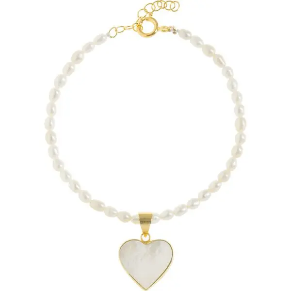FREYA ROSE Rice Pearl And Mother Of Pearl Heart Charm Bracelet - Gold