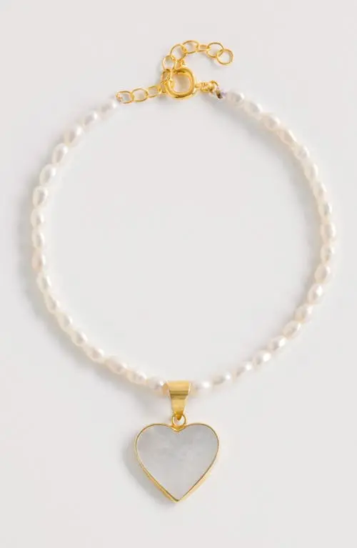 FREYA ROSE Rice Pearl And Mother Of Pearl Heart Charm Bracelet