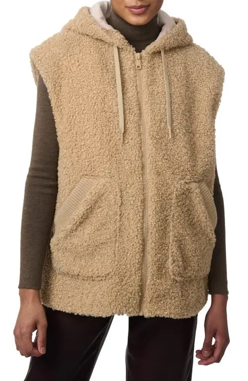 Bernardo Faux Shearling Hooded Vest - Beige